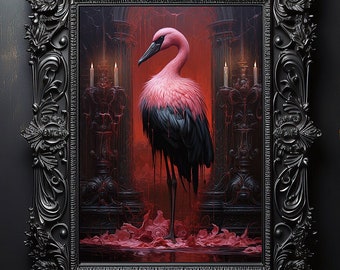 Black Pink Flamingo Vintage Oil Painting, Vintage Flamingo Art Poster ...