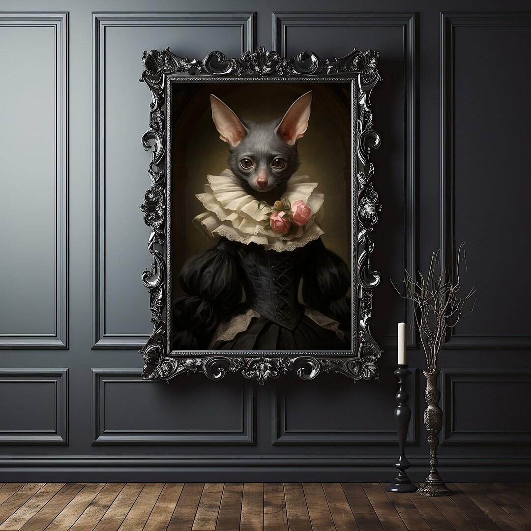 Vintage, Romantic Victorian Vampire Bat Lady Portrait Oil Painting, Art ...