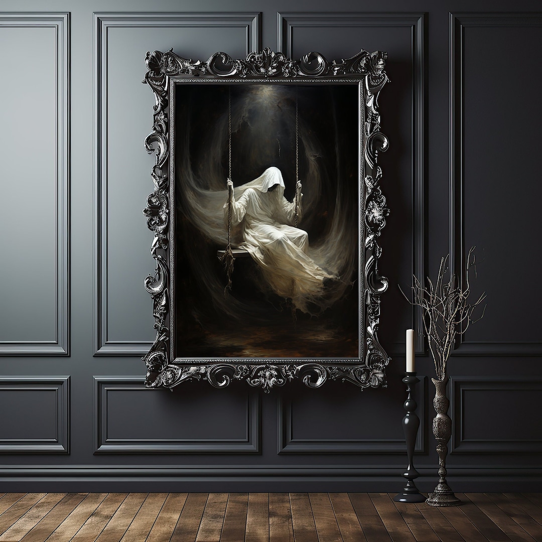 Happy Ghost Lady Swinging on the Swing, Vintage Oil Painting Art Poster ...