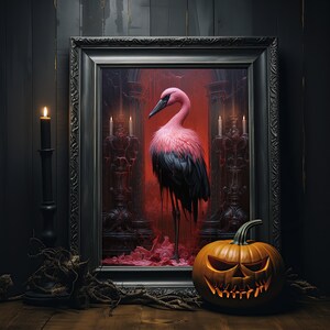 Black Pink Flamingo Vintage Oil Painting, Vintage Flamingo Art Poster ...