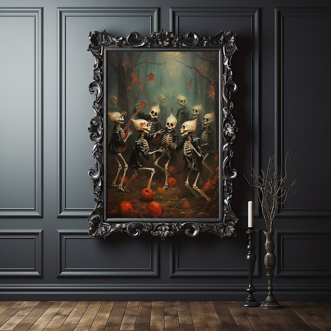 Children of Halloween Skeletons Playing Dodgeball, Vintage Oil Painting ...