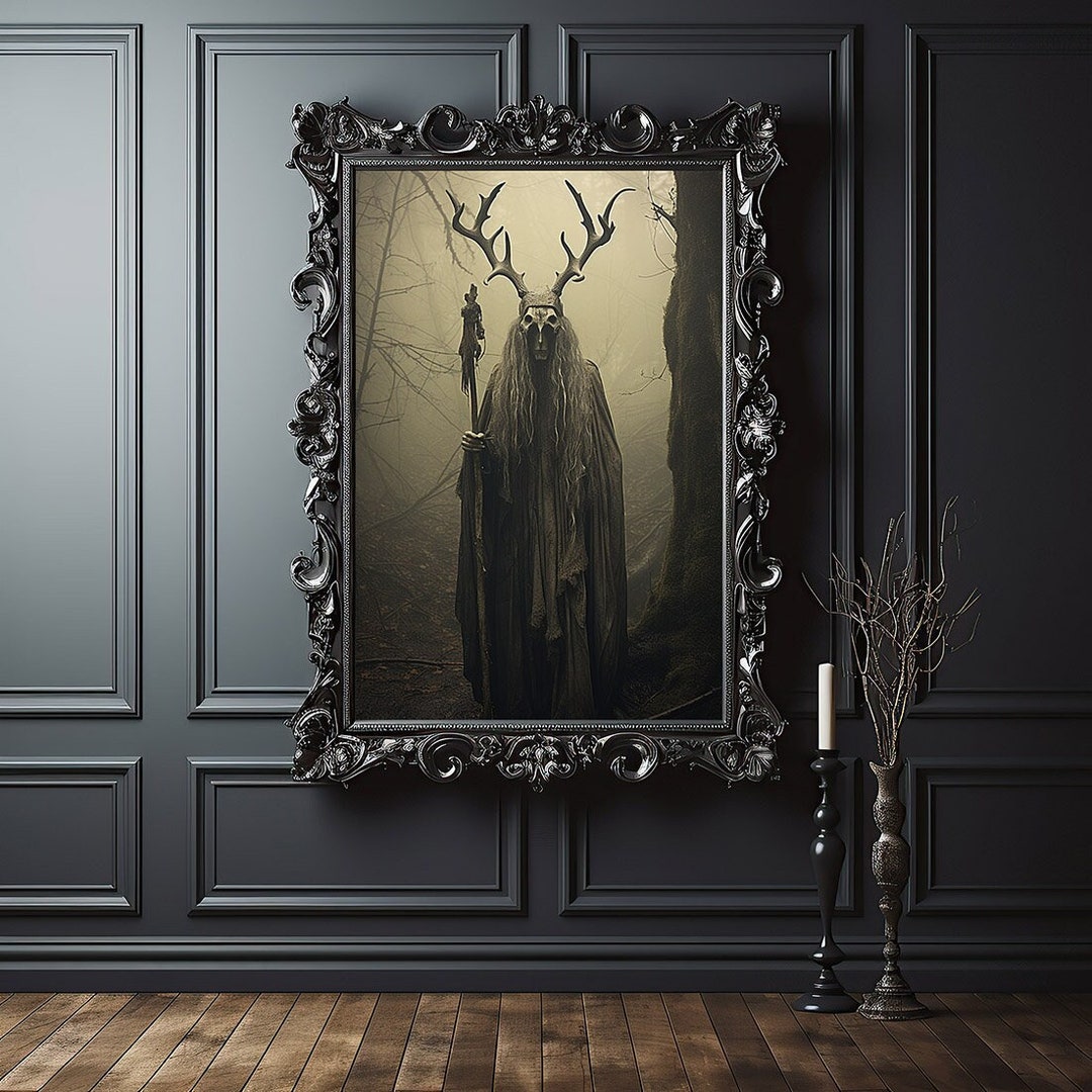 A Forest Druid With Huge Horns Showing the Way, Vintage Photography Art ...