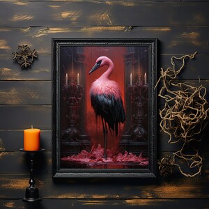 Black Pink Flamingo Vintage Oil Painting, Vintage Flamingo Art Poster ...