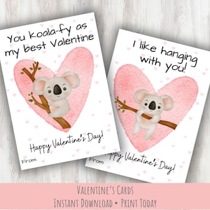 Koala Printable Valentine's Cards, Kid's Classroom Valentines, Treat ...