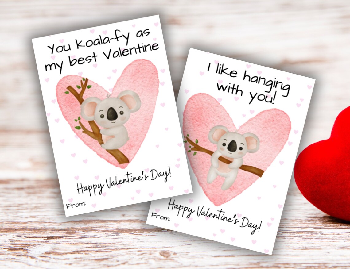 Koala Printable Valentine's Cards, Kid's Classroom Valentines, Treat ...