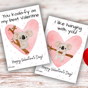 Koala Printable Valentine's Cards, Kid's Classroom Valentines, Treat ...