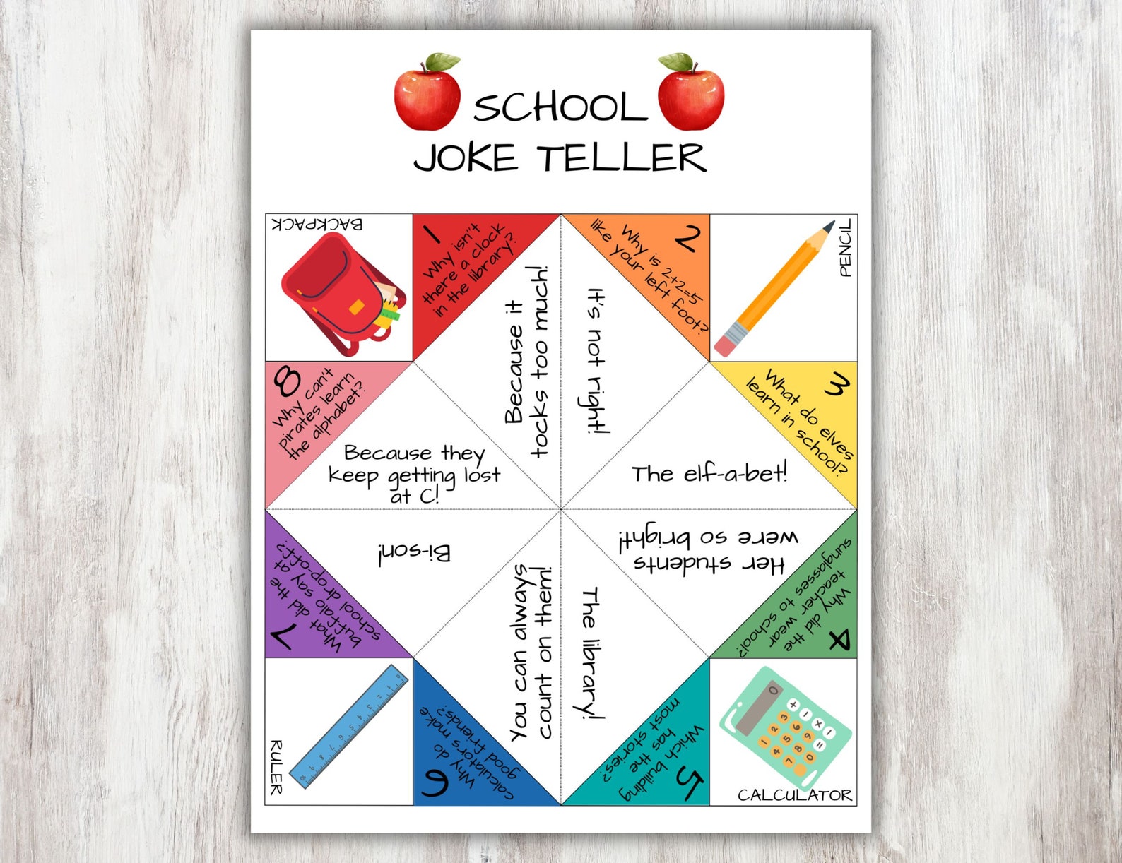 School Themed Fortune Teller and Joke Teller, Printable Cootie Catcher ...