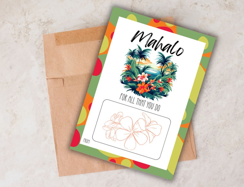 Mahalo Teacher Appreciation Gift Card Holder, Hawaiian Themed Thank You ...