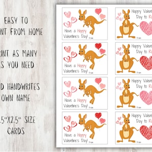Kangaroo Printable Valentine's Cards, Kid's Classroom Valentines, Treat ...