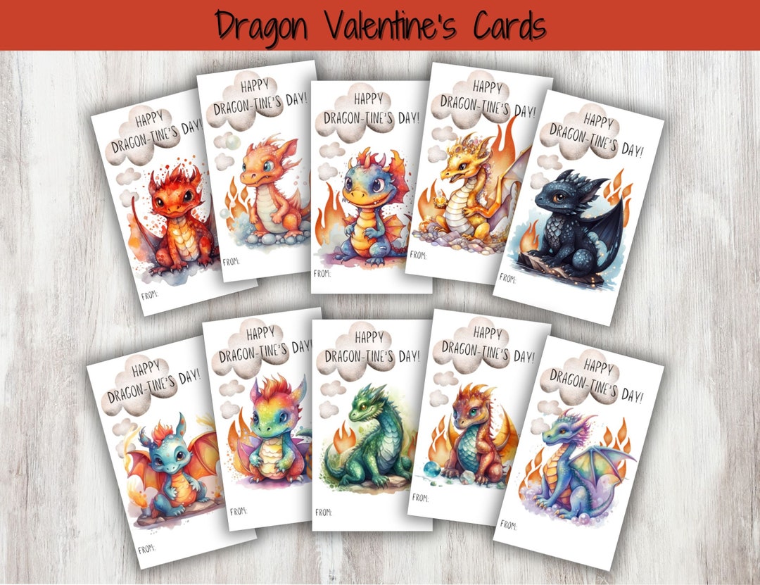 Printable Dragon Valentine's Day Cards for Kids, School and Classroom ...