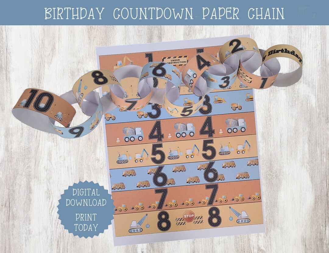 Birthday Countdown Paper Chain Garland, Printable Advent Calendar for ...