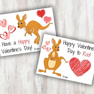 Kangaroo Printable Valentine's Cards, Kid's Classroom Valentines, Treat ...