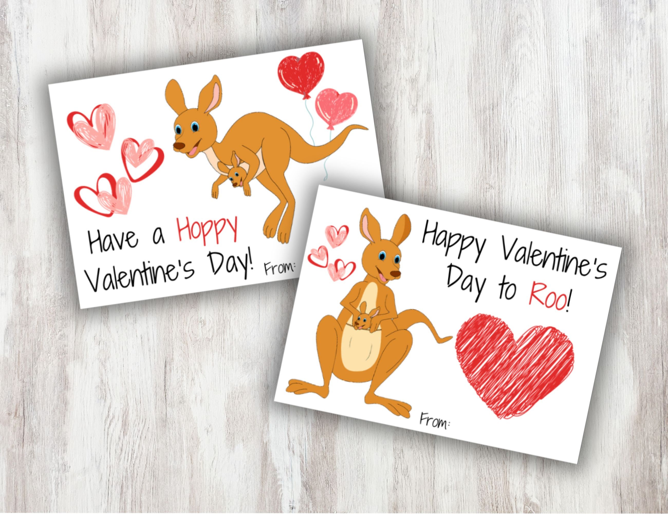 Kangaroo Printable Valentine's Cards, Kid's Classroom Valentines, Treat ...
