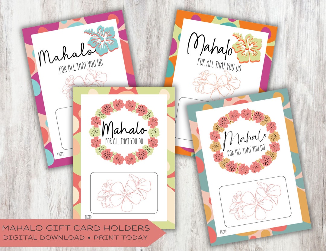 Mahalo Gift Card Holders, Thank You Gift Card Holders, Hawaiian Themed ...