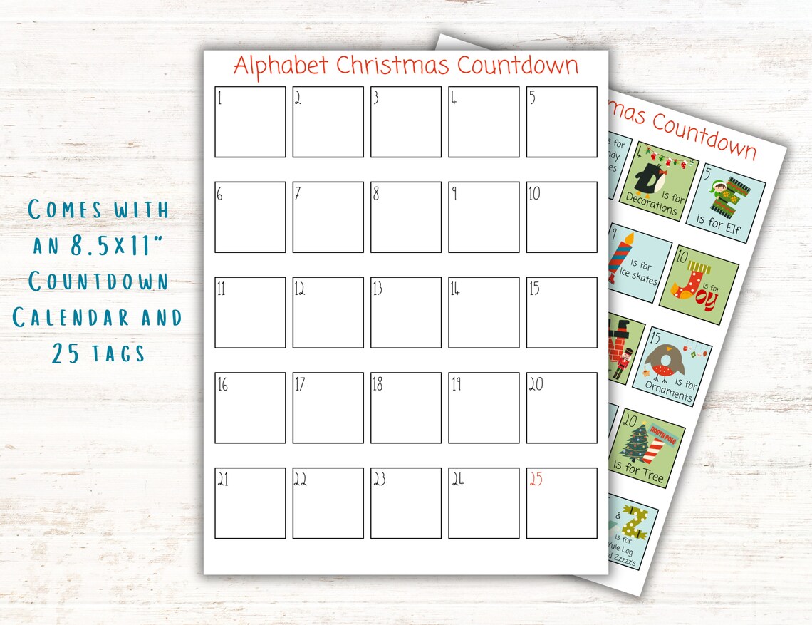 Alphabet Advent Calendar, Christmas Countdown Calendar, Kid's Printable ...