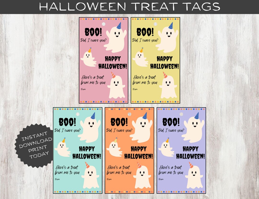 Halloween Ghost Treat Tags, Printable Gift Tags, Halloween Party Favor ...