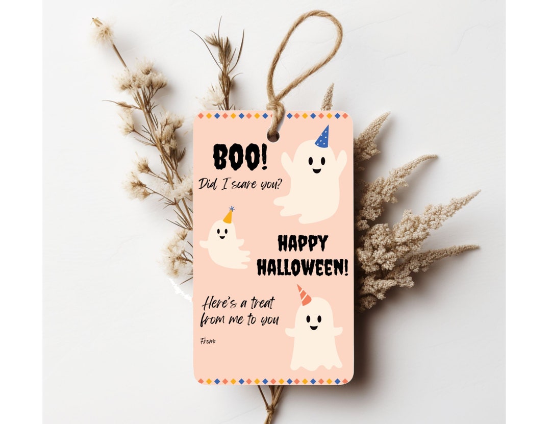 Pink Halloween Ghost Gift Tag, Printable Party Favor Tag, Class Treat ...