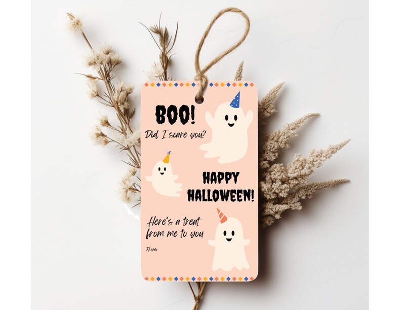 Pink Halloween Ghost Gift Tag, Printable Party Favor Tag, Class Treat ...