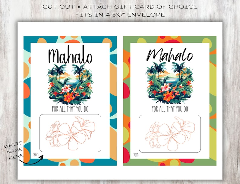 Mahalo Teacher Appreciation Gift Card Holder, Hawaiian Themed Thank You ...