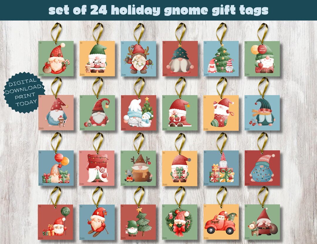 Christmas Gnome Gift Tag Set of 24, Colorful Holiday Gnome to and From ...
