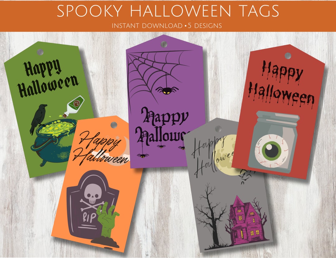 Spooky Halloween Printable Tags, Halloween Gift Tags, Party Favor Tags ...