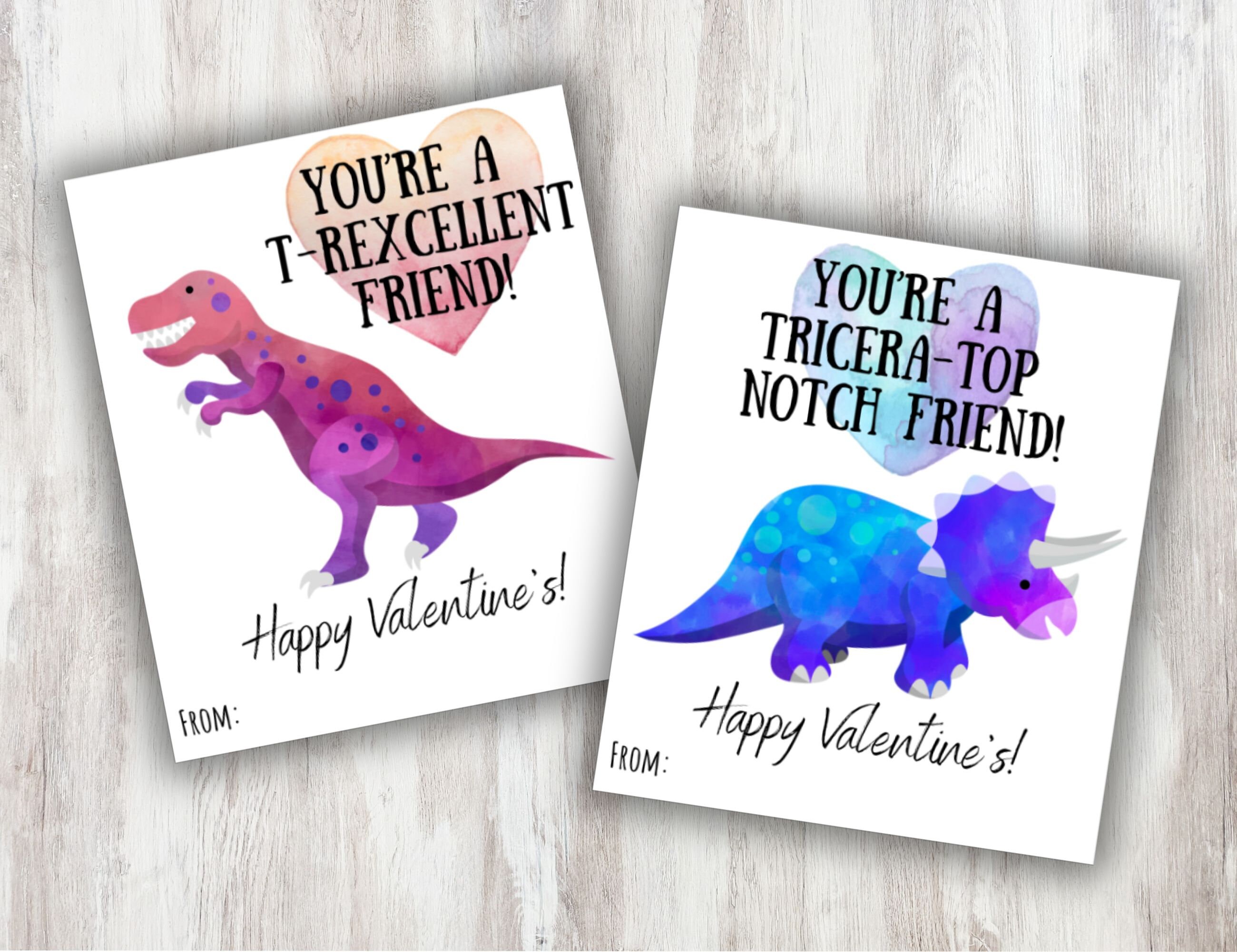 Funny Dinosaur Printable Valentine's Cards, Kid's Classroom Valentines ...