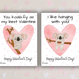 Koala Printable Valentine's Cards, Kid's Classroom Valentines, Treat ...