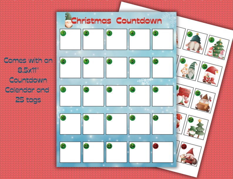 Gnome Advent Calendar, Christmas Countdown Calendar, Printable Kid's ...