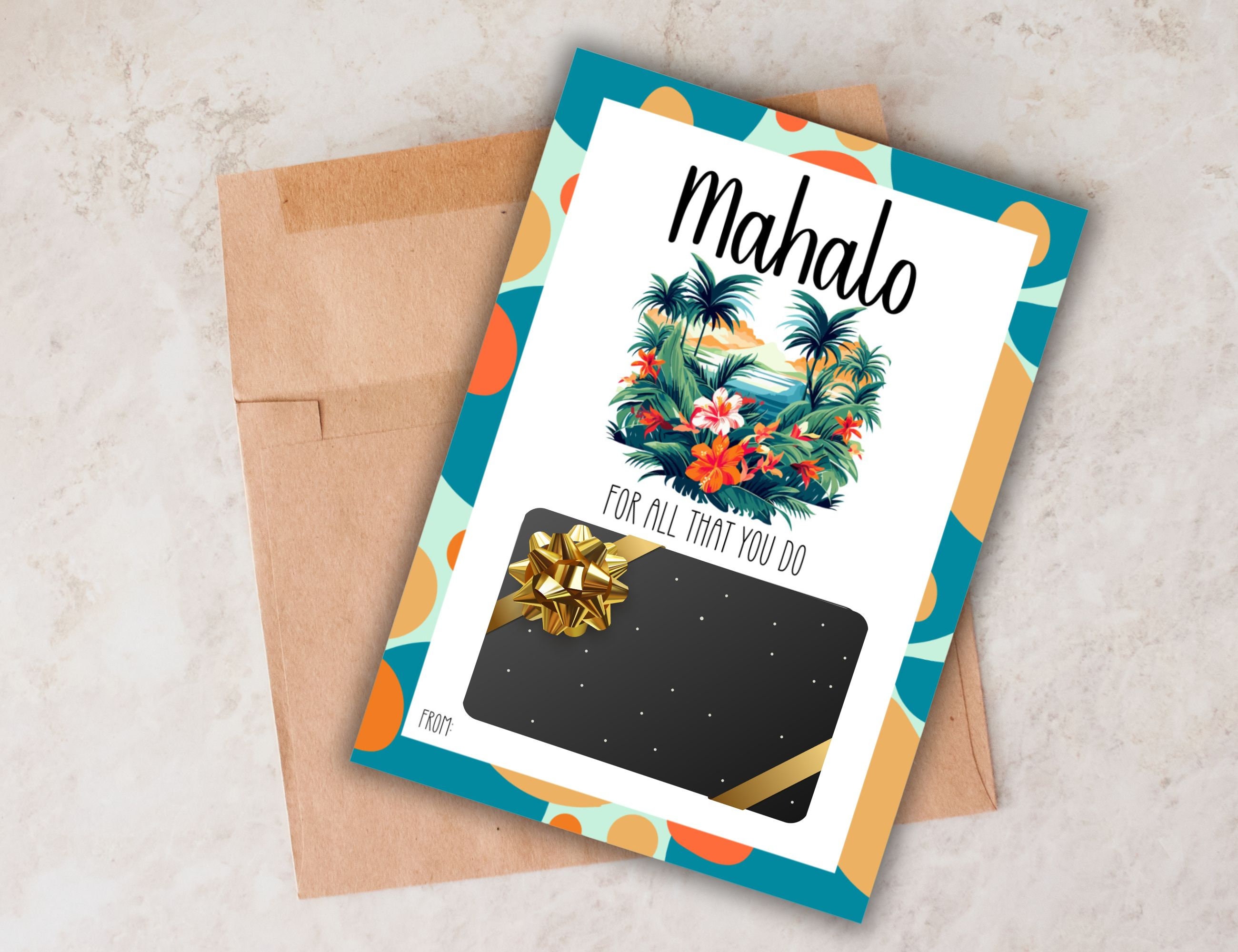 Mahalo Teacher Appreciation Gift Card Holder, Hawaiian Themed Thank You ...