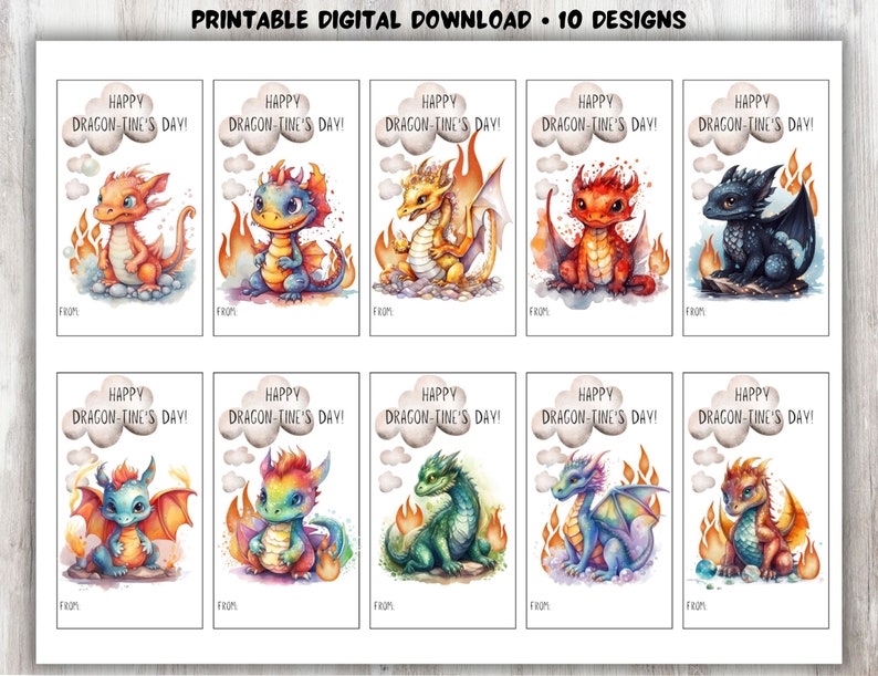 Printable Dragon Valentine's Day Cards for Kids, School and Classroom ...