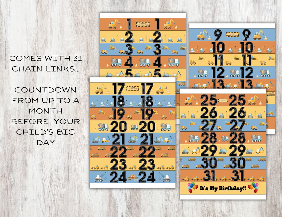 Birthday Countdown Paper Chain Garland, Printable Advent Calendar for ...