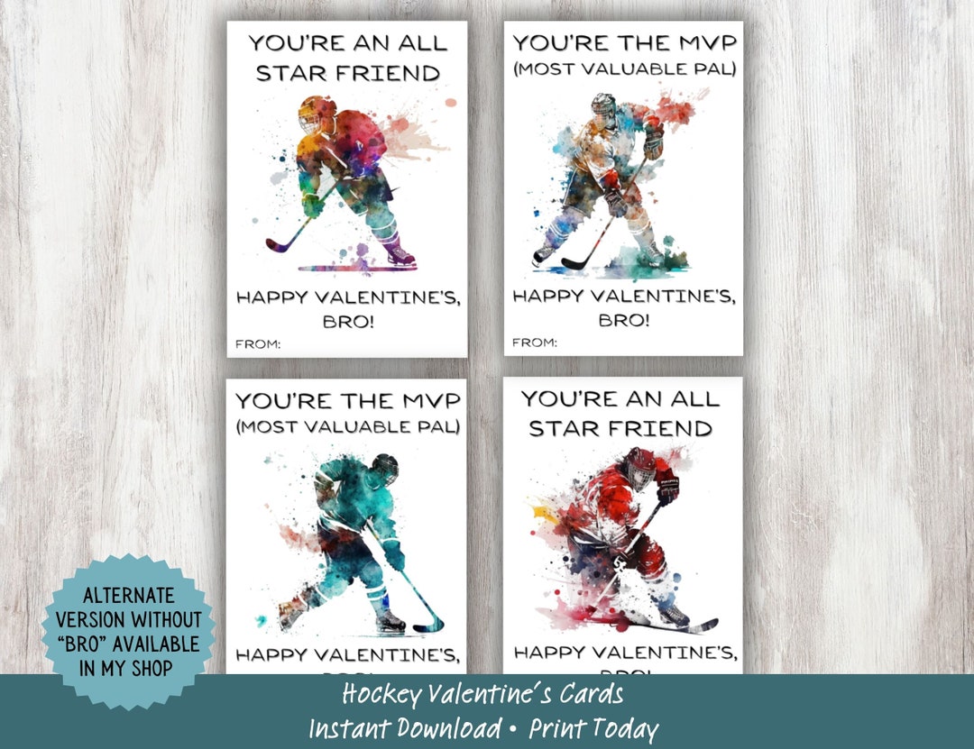 Hockey Printable Valentine's Cards, Kid's Classroom Valentines, Treat ...