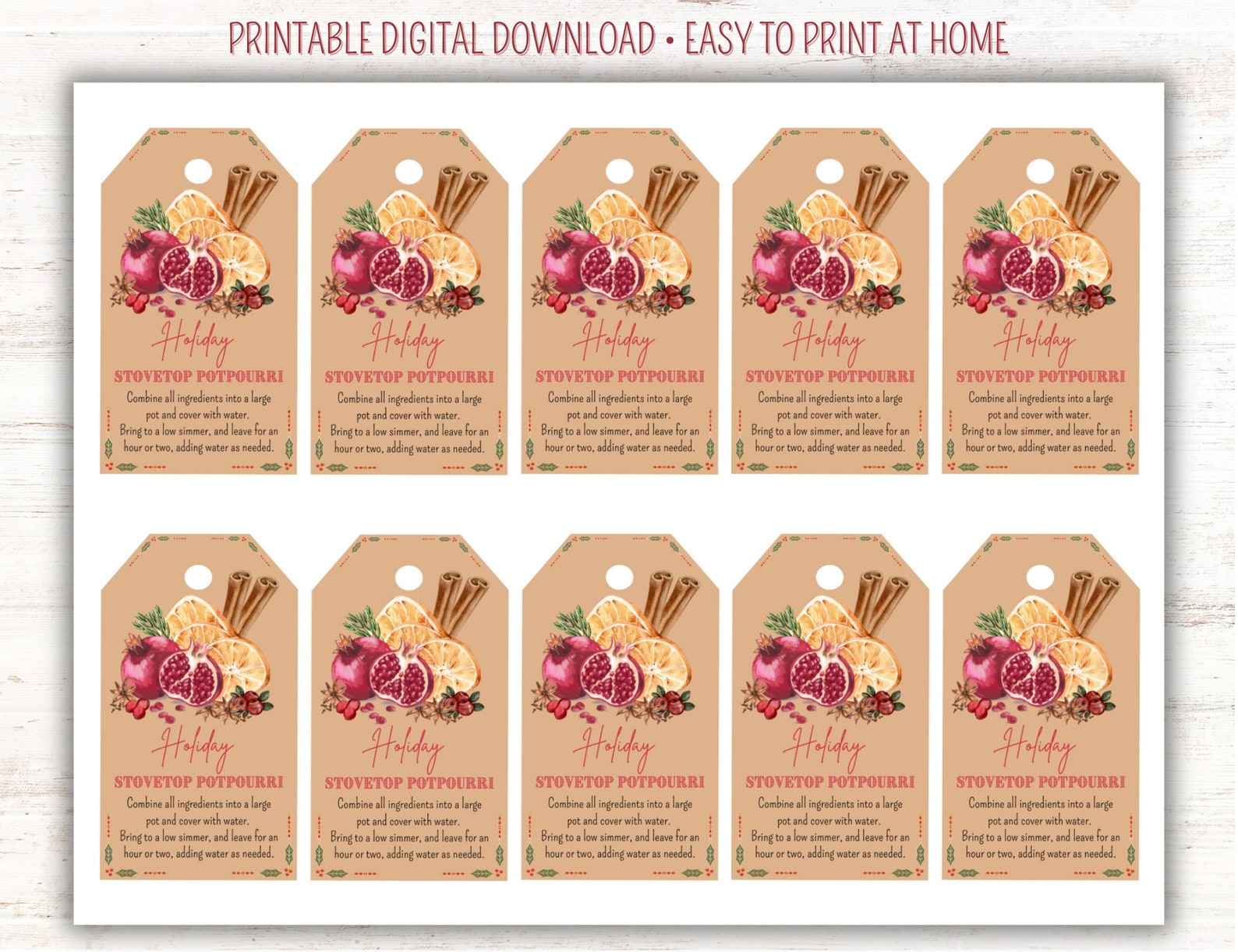 Holiday Stovetop Potpourri Printable Tags, Christmas Simmering ...