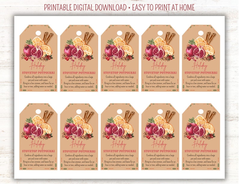 Holiday Stovetop Potpourri Printable Tags, Christmas Simmering ...