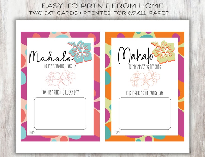 Mahalo Teacher Appreciation Gift Card Holders, Hawaiian Themed Teacher ...