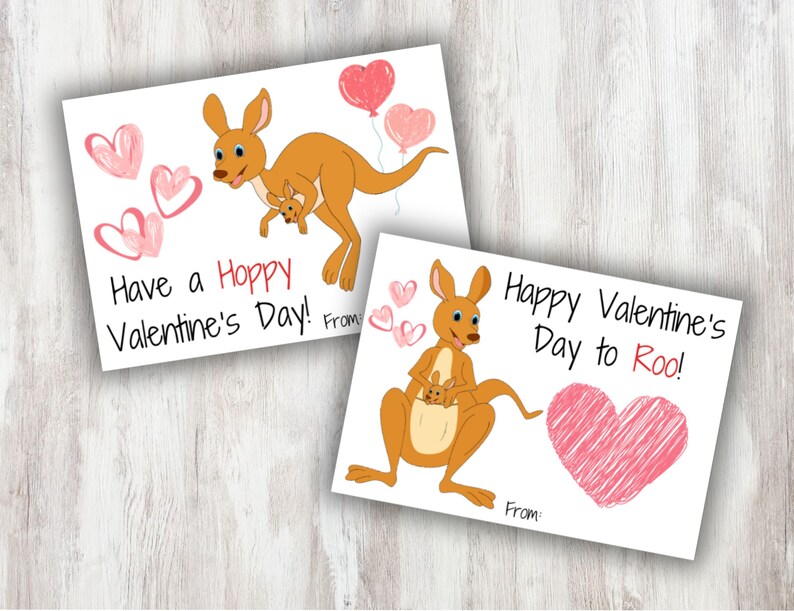 Kangaroo Printable Valentine's Cards, Kid's Classroom Valentines, Treat ...