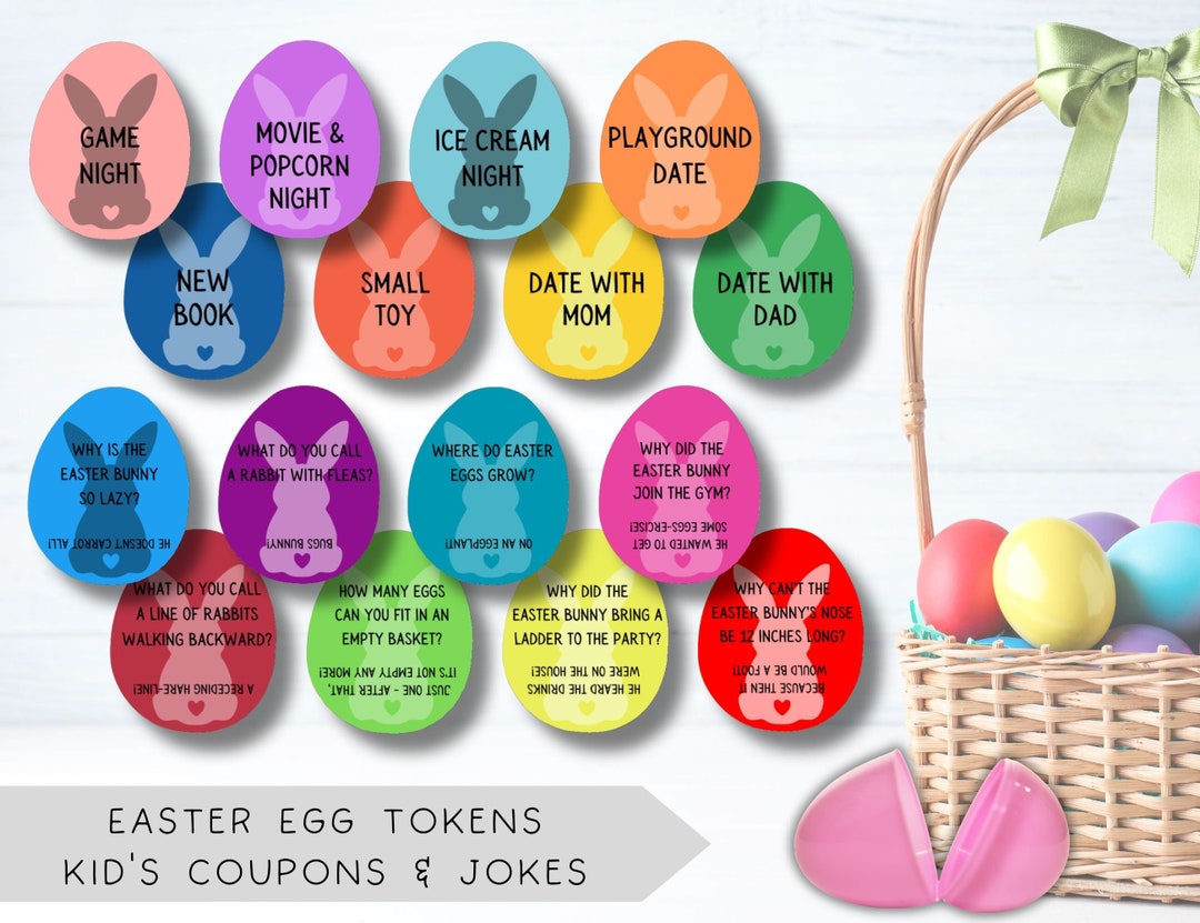 Easter Egg Tokens, Printable Kid's Reward Coupons and Jokes, Easter Egg ...