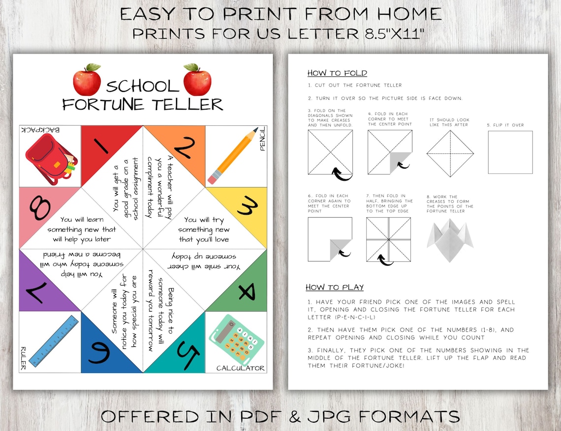 School Themed Fortune Teller and Joke Teller, Printable Cootie Catcher ...