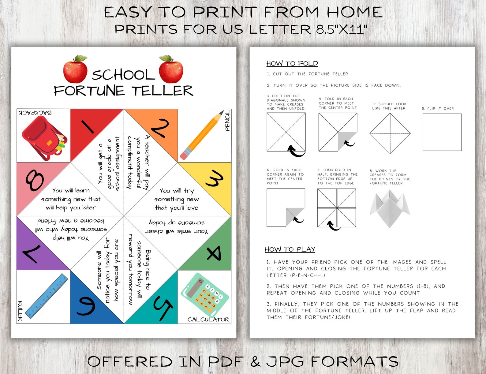 School Themed Fortune Teller and Joke Teller, Printable Cootie Catcher ...