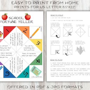 School Themed Fortune Teller and Joke Teller, Printable Cootie Catcher ...