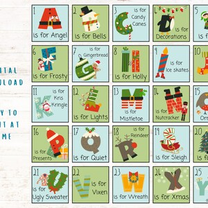 Alphabet Advent Calendar, Christmas Countdown Calendar, Kid's Printable ...