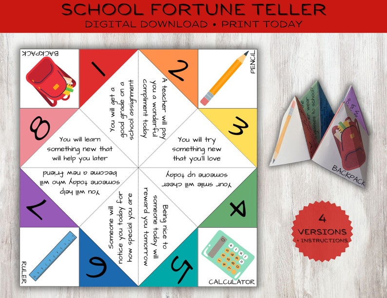 School Themed Fortune Teller and Joke Teller, Printable Cootie Catcher ...