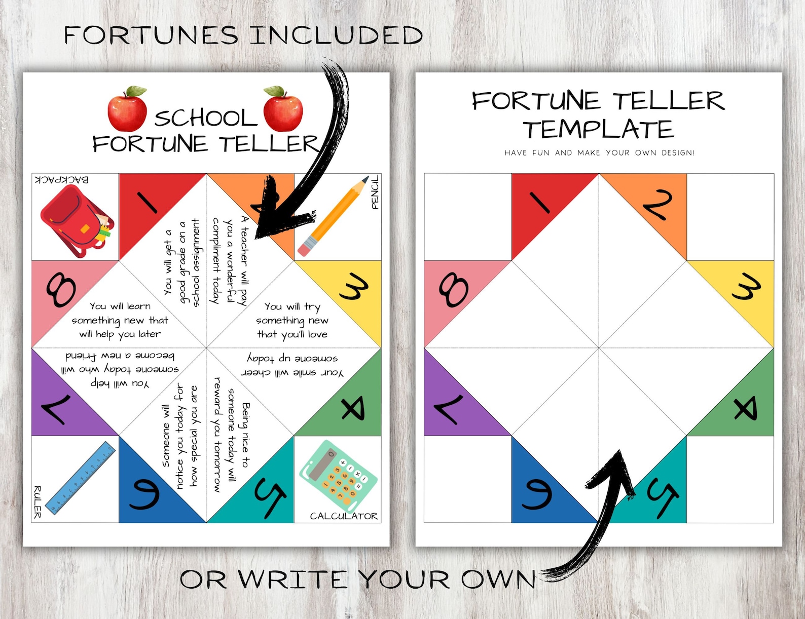 School Themed Fortune Teller and Joke Teller, Printable Cootie Catcher ...