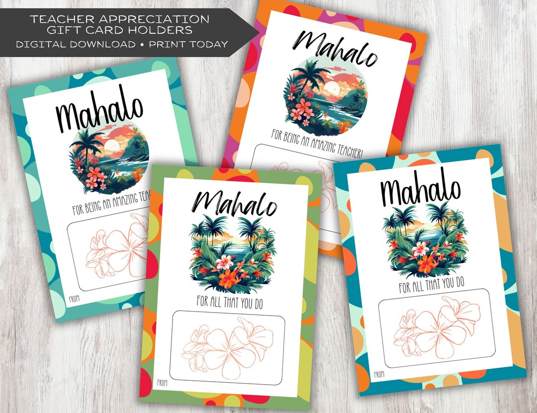 Mahalo Teacher Appreciation Gift Card Holder, Hawaiian Themed Thank You ...
