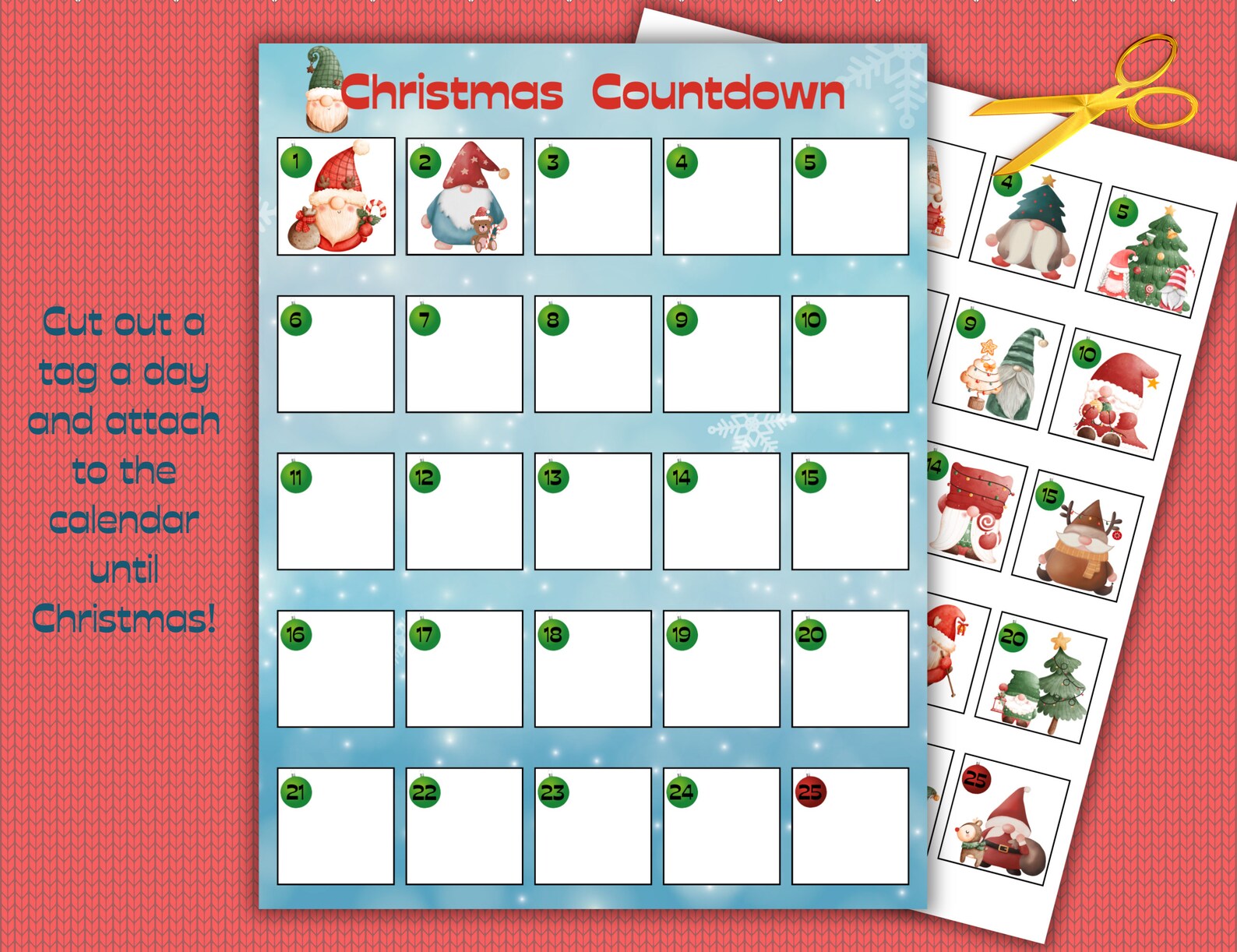 Gnome Advent Calendar, Christmas Countdown Calendar, Printable Kid's ...