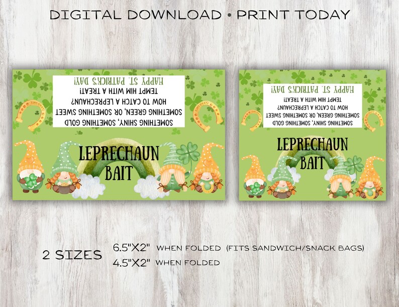 Leprechaun Bait, Treat Bag Toppers, Printable Candy Snack Baggie ...