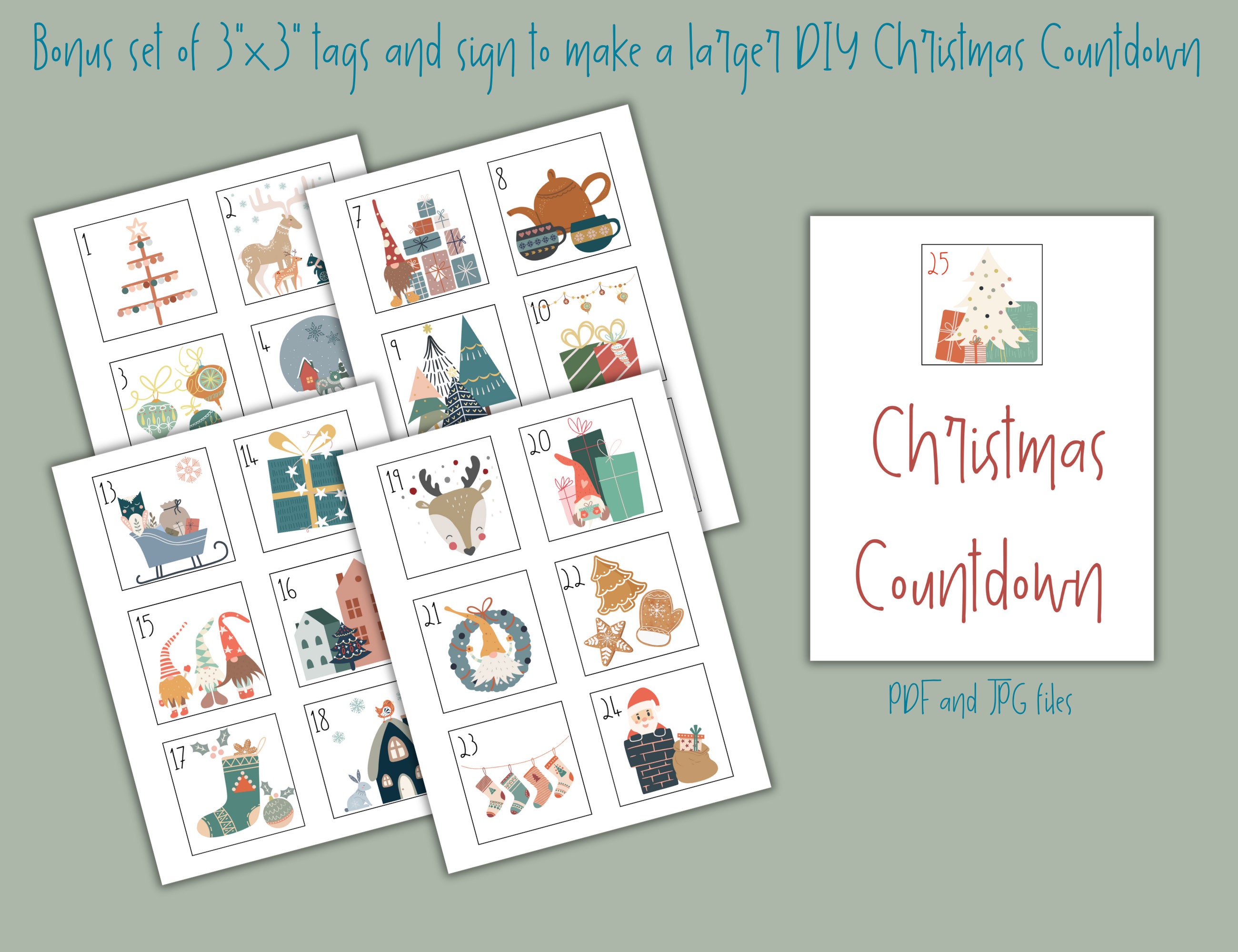 Nordic Christmas Advent Calendar Printable, Christmas Countdown, Kid's ...