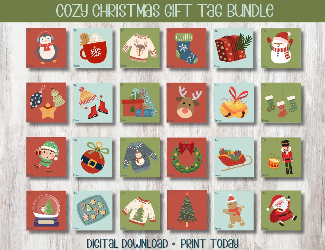 Set of 24 Christmas Gift Tag Bundle, to and From Tags, Printable Gift ...