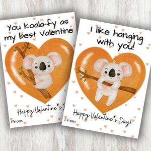 Colorful Koala Printable Valentine's Cards, Kid's Classroom Valentines ...