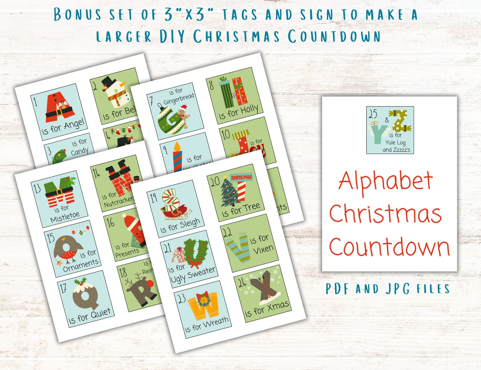 Alphabet Advent Calendar, Christmas Countdown Calendar, Kid's Printable ...